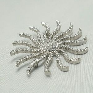Vintage | Jewelry | Vintage Silver Tone Clear Rhinestone Sun Brooch ...